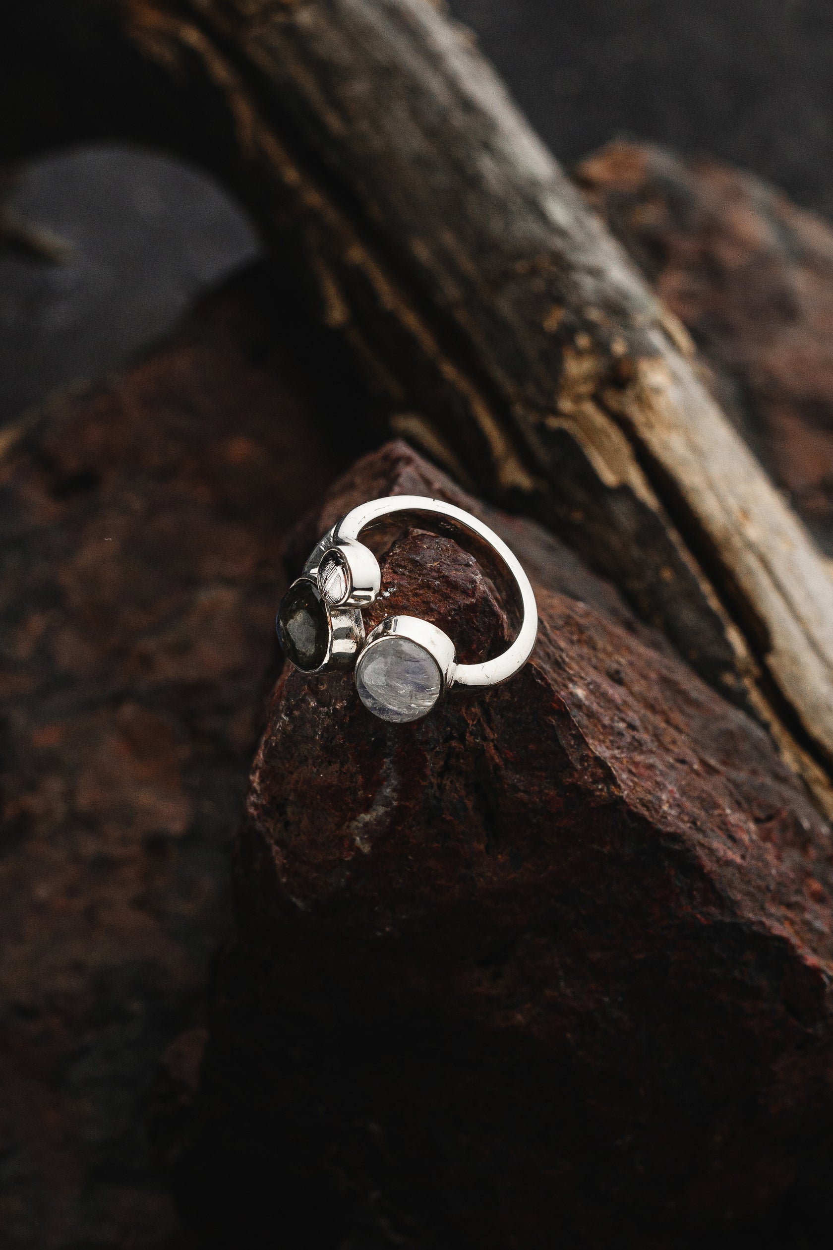 Ring Universe, with Muonionalusta meteorite and natural stones ...